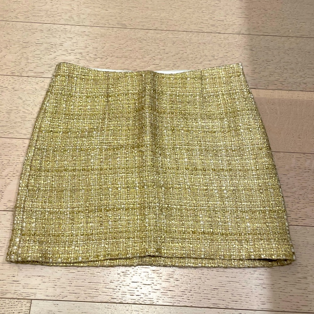 Alice + Olivia Gold Leslie Tweed Mini Skirt - Gem